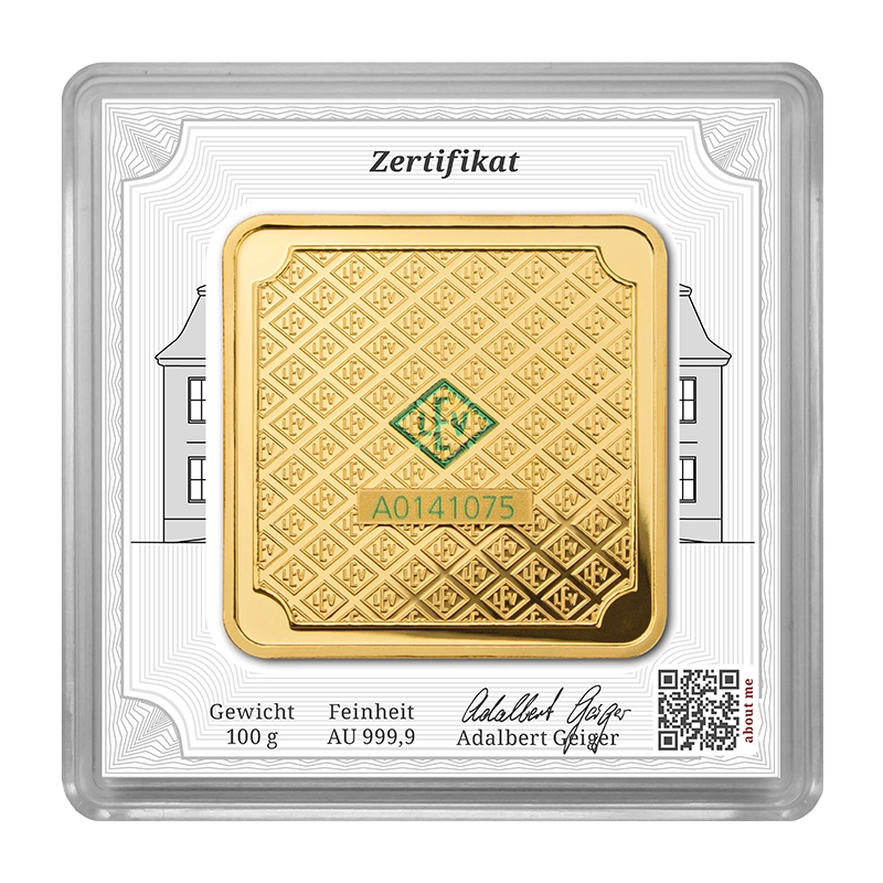 Gold Bar Geiger original - 100 g .9999 in capsule - Storage in a ...