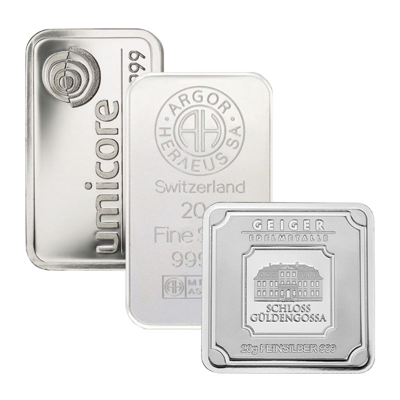 Silberbarren - 20 g .999 - verschiedene Hersteller | 1121480
