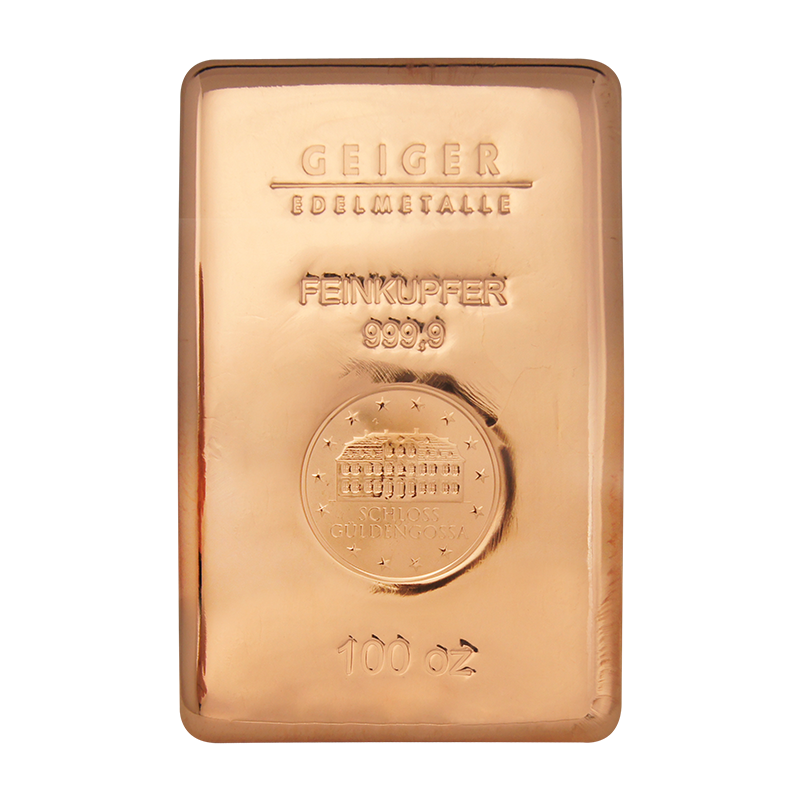 Kupferbarren Geiger original - 1 kg - gegossen quadratisch .9999 | 1321002